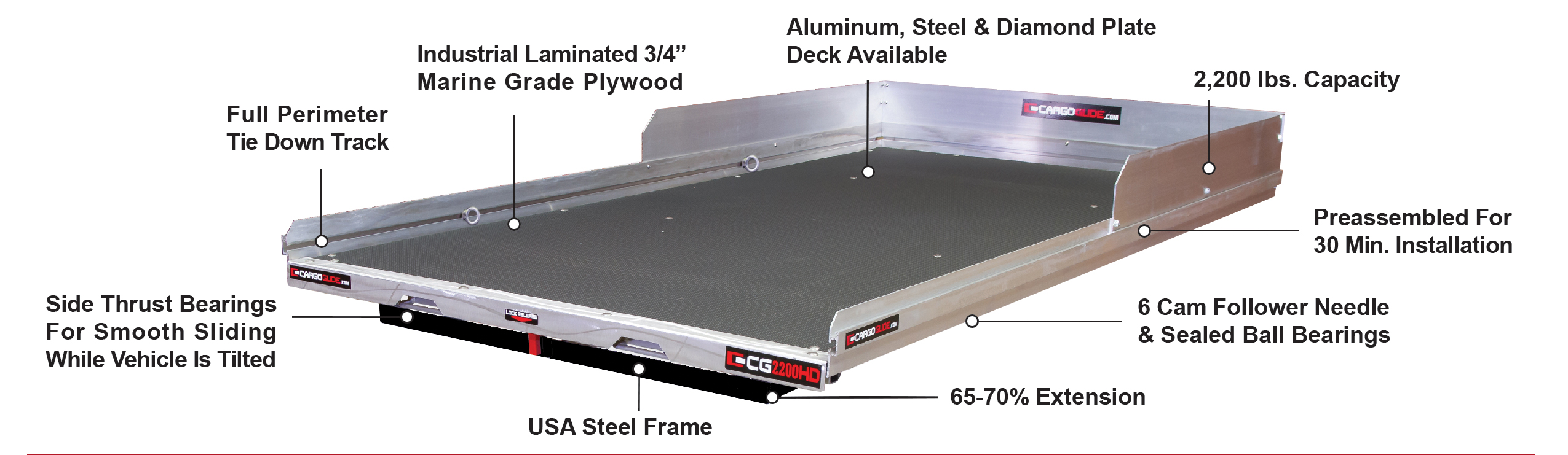 Slide Out Cargo Tray 2200 LB Capacity 70 Percent Extension for 7FT ...